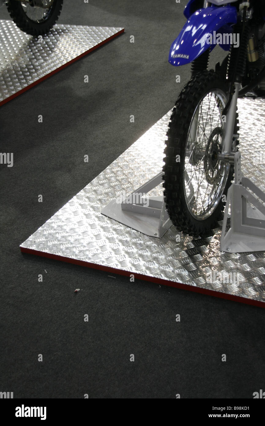 detail of sports racing scrambler motorcross motorbikes at motor show ...