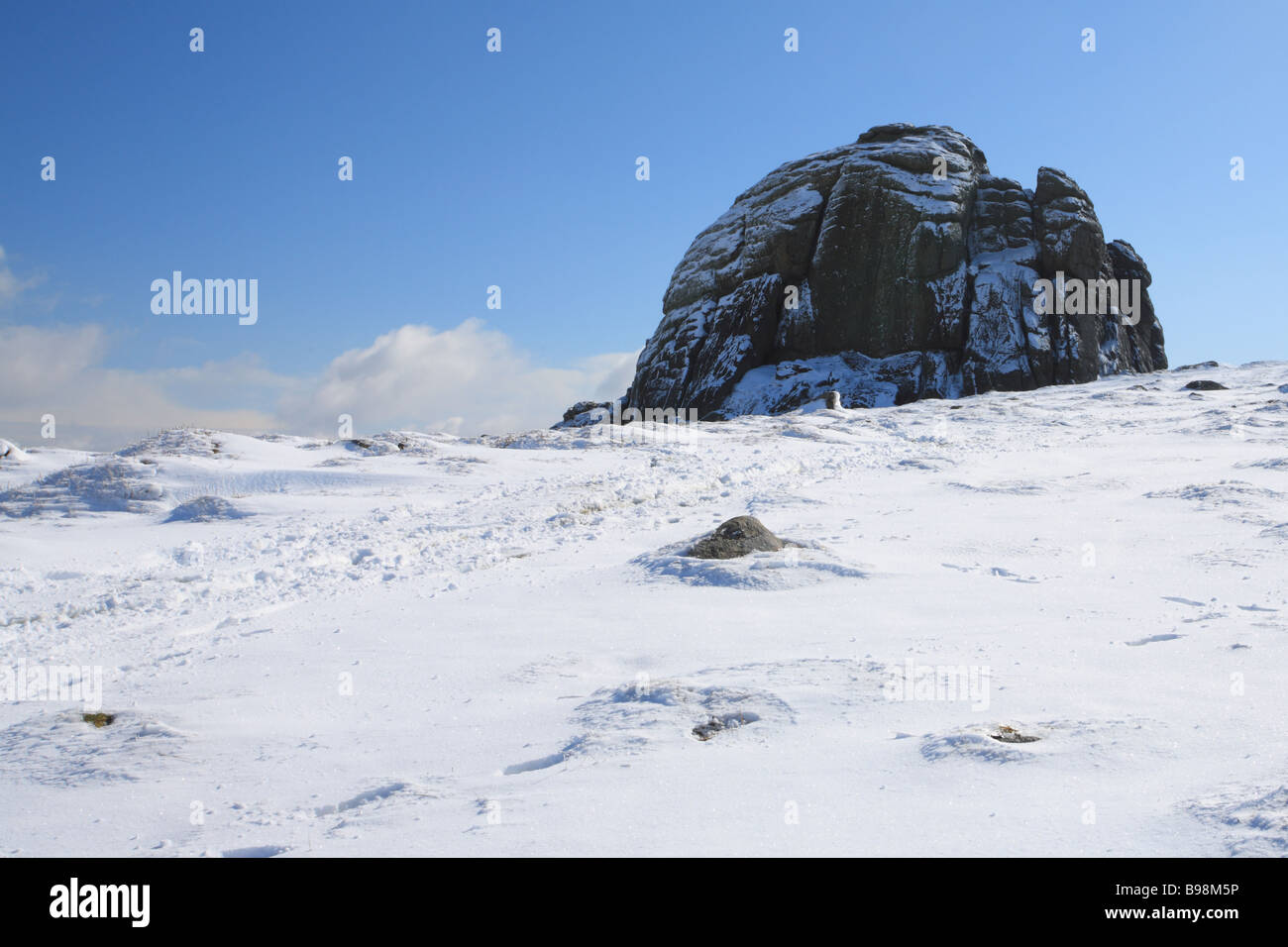 Haytor after overnight snow in late winter, Dartmoor, Devon, England ...