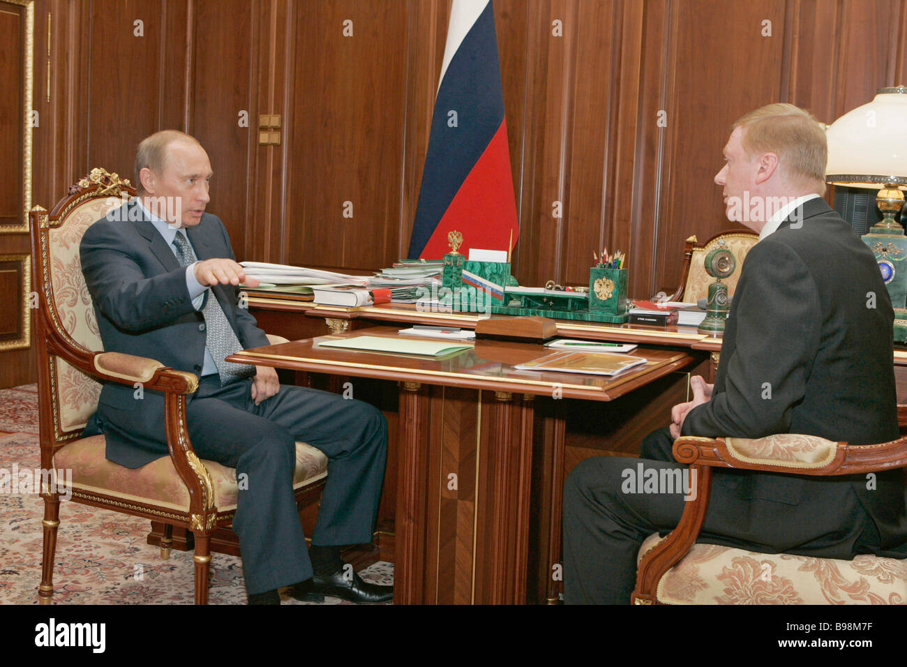 From left to right Russian President Vladimir Putin and Anatoly Chubais ...