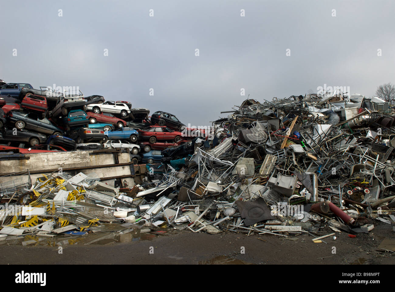 Scrap cars and scrap metal at a recycling centre, Opladen near ...