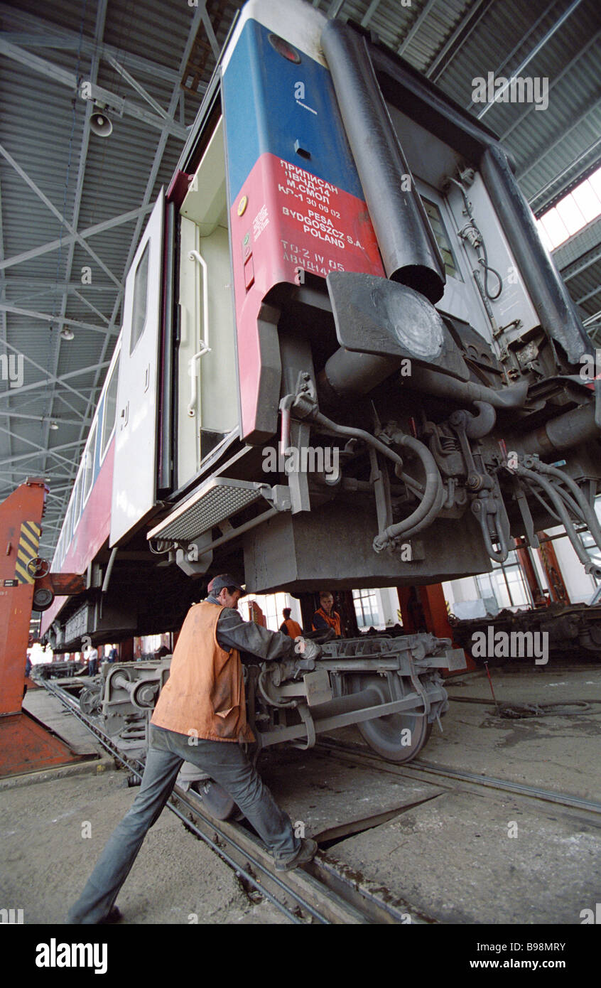 The Brest car fleet Adjusting cars to European rail tracks Stock Photo ...