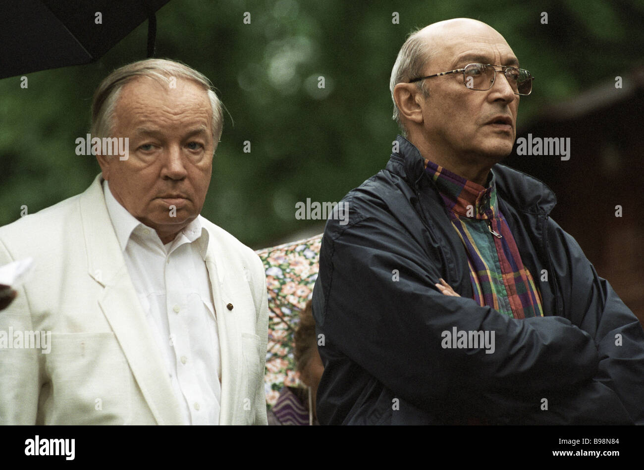 Poet Andrei Voznesensky left and actor Mikhail Kozakov right at the ...