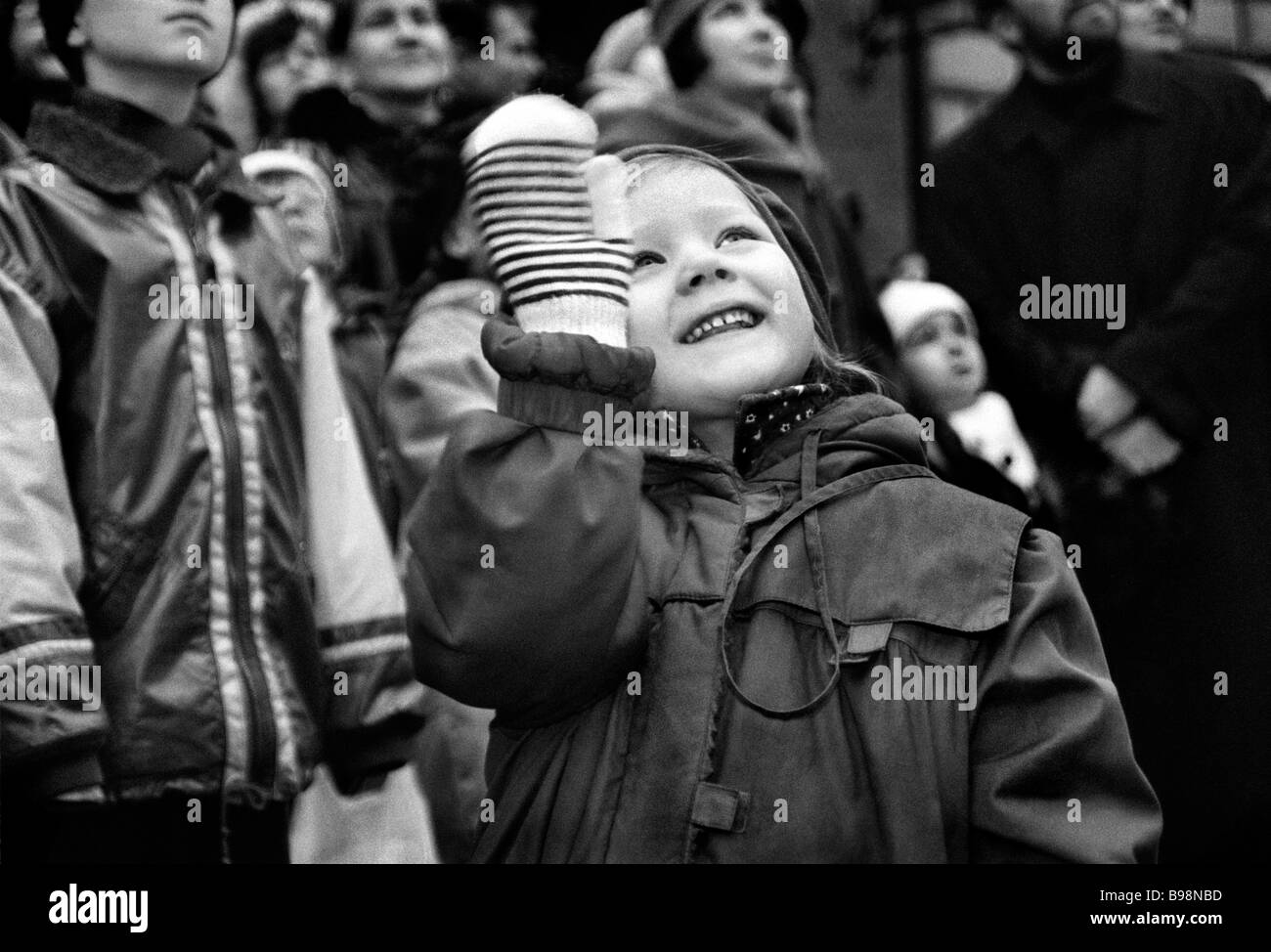 Child looking up at the Old Town Hall Astronomical Clock in Wenceslas ...