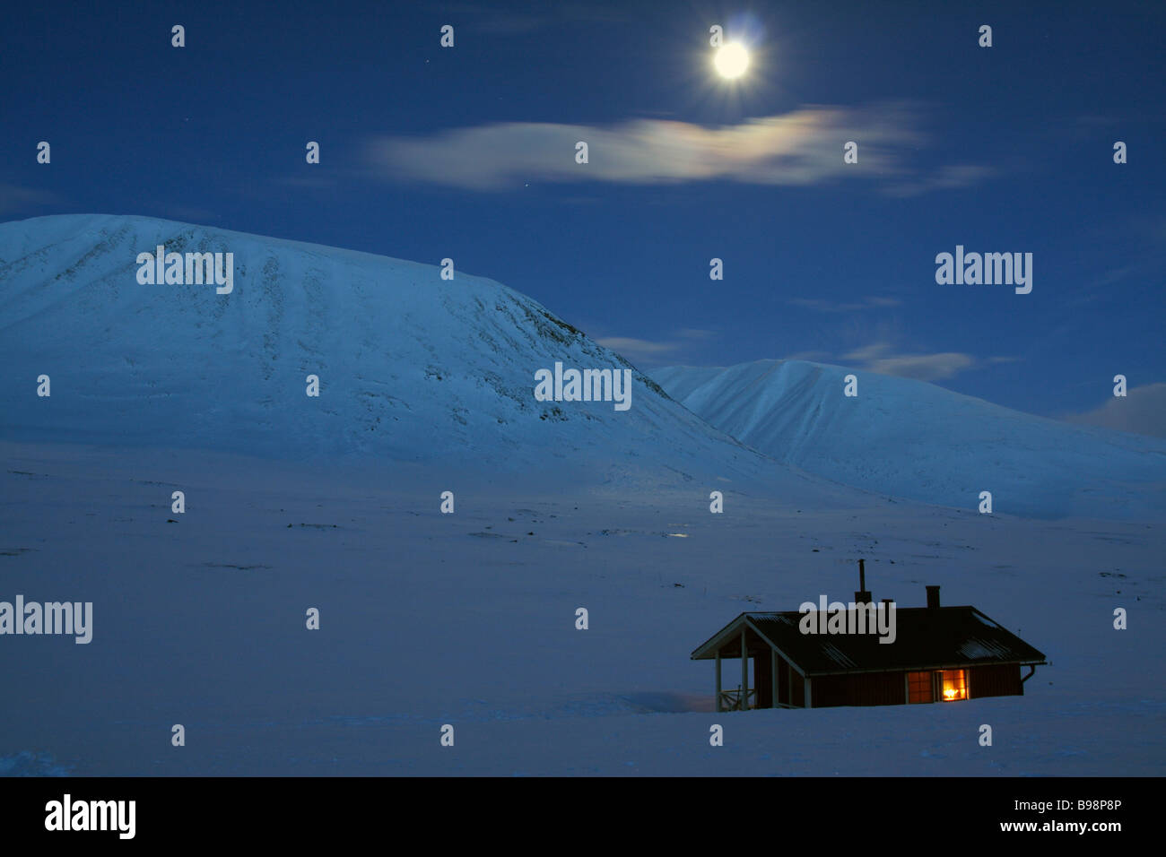 Swedish Lapland, Arctic Circle, Sweden. Moonlight landscape in the ...