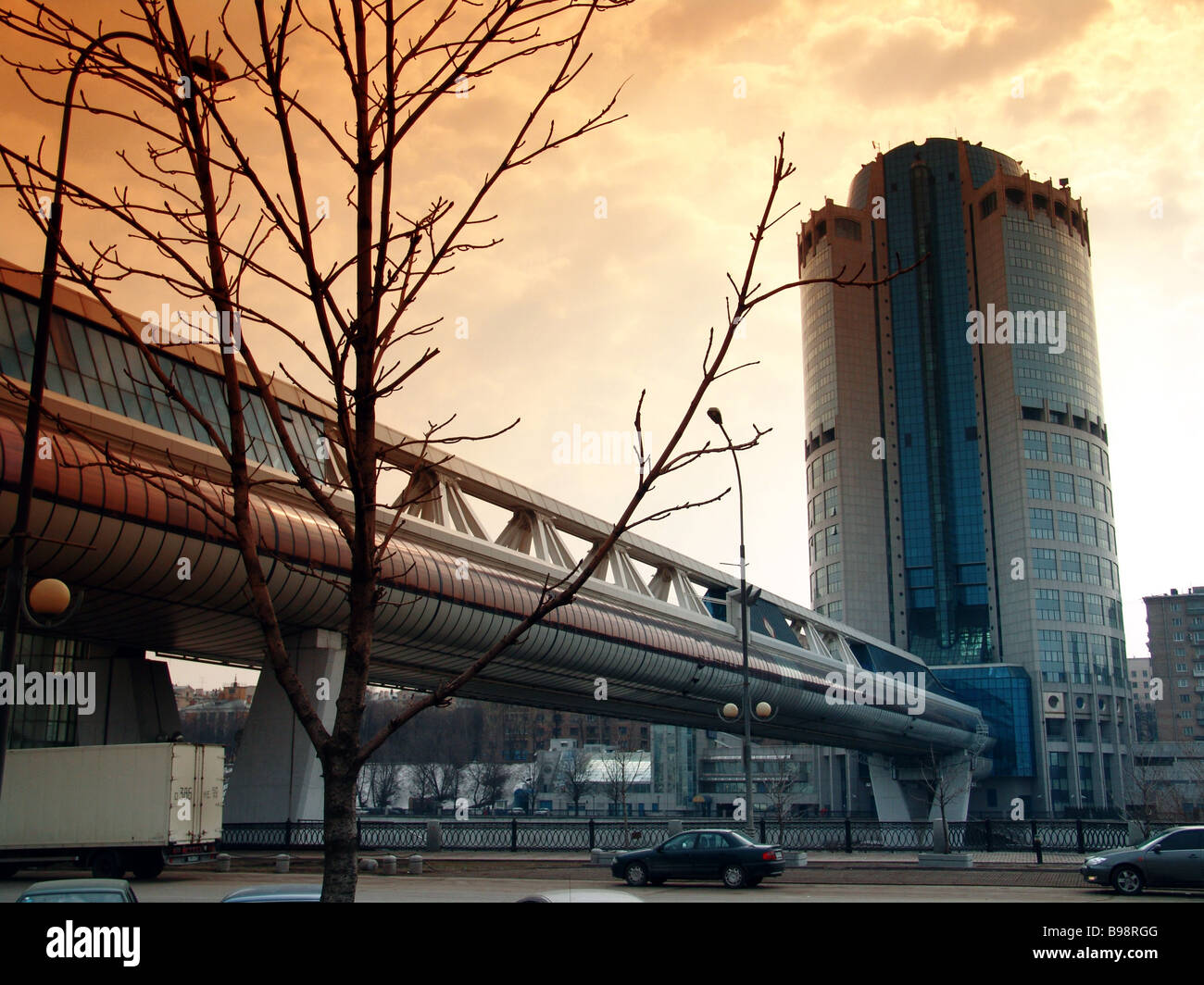 Office center Tower 2000 and Bagration Bridge in Moscow City Stock ...