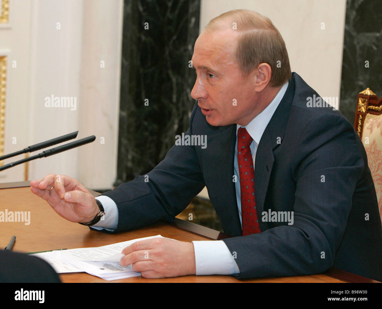 Russian President Vladimir Putin meeting with government members in the ...