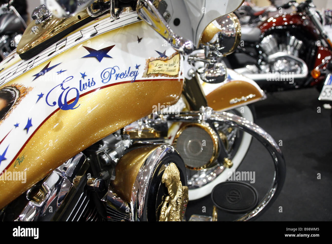 elvis presley customised harley davison type motorbike at motor show ...