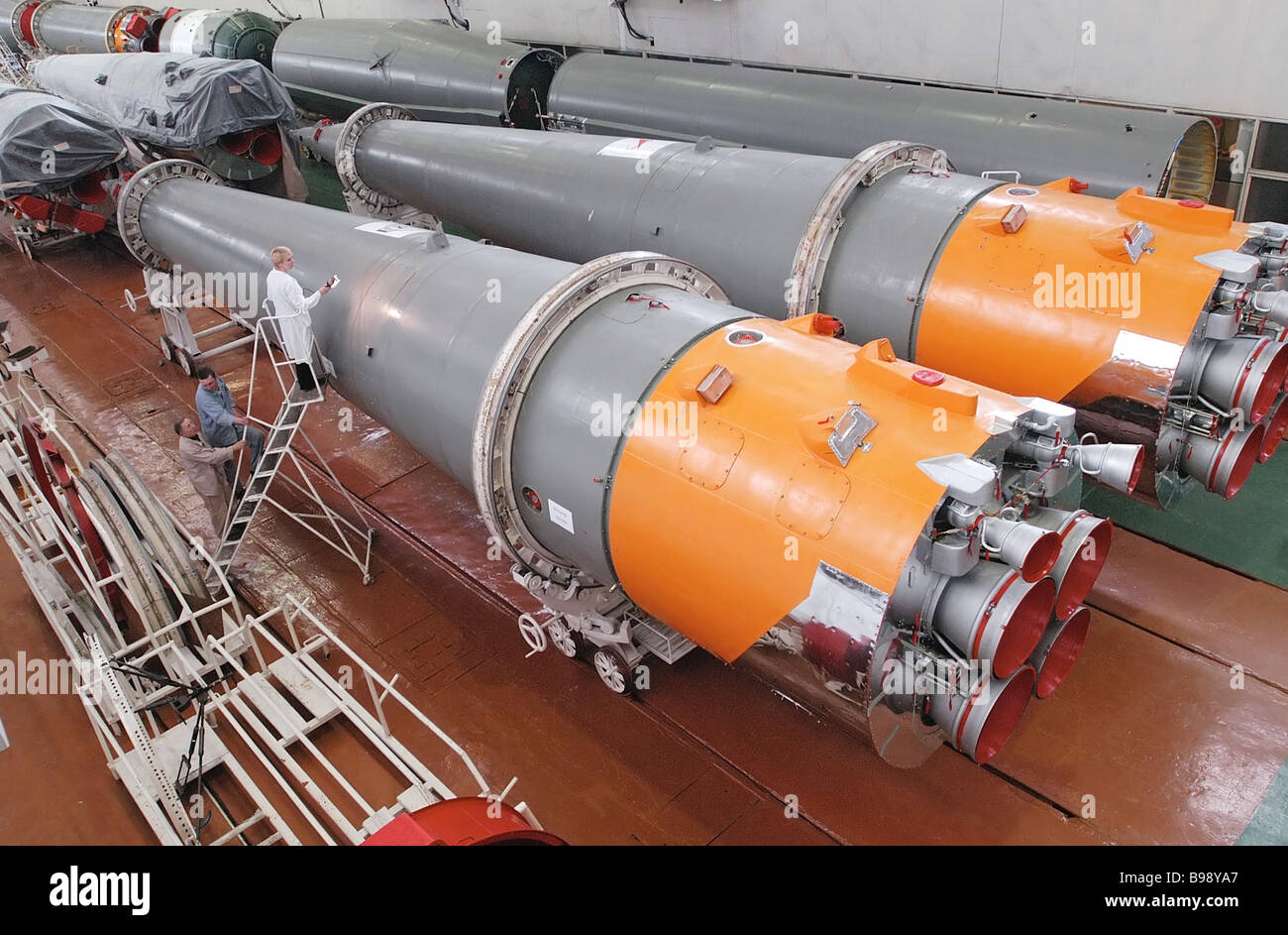 Assembling a Soyuz 2 launch vehicle at the Samara based TSKB State ...