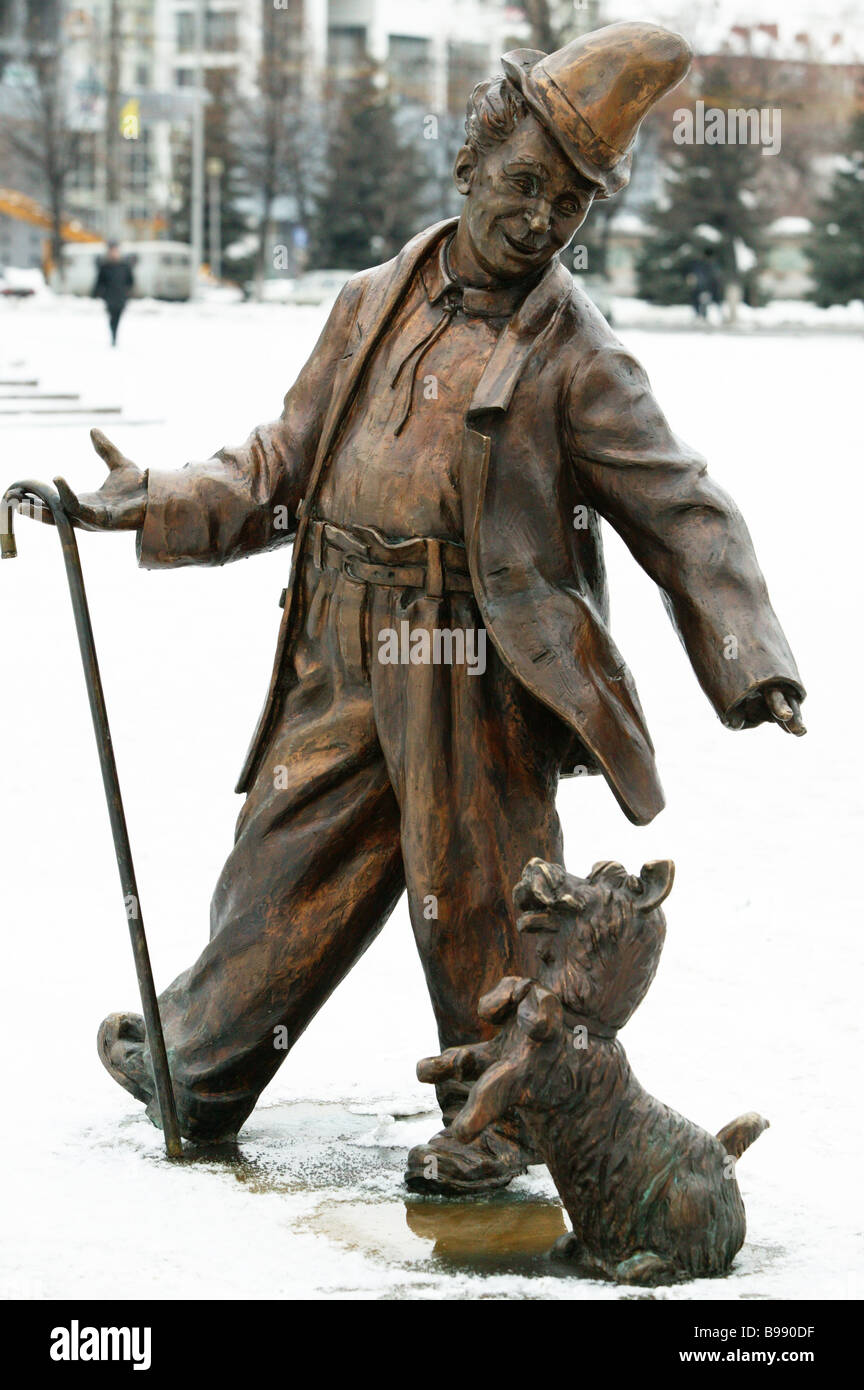 Clown Karandash monument in front of Circus building in Tyumen Stock ...