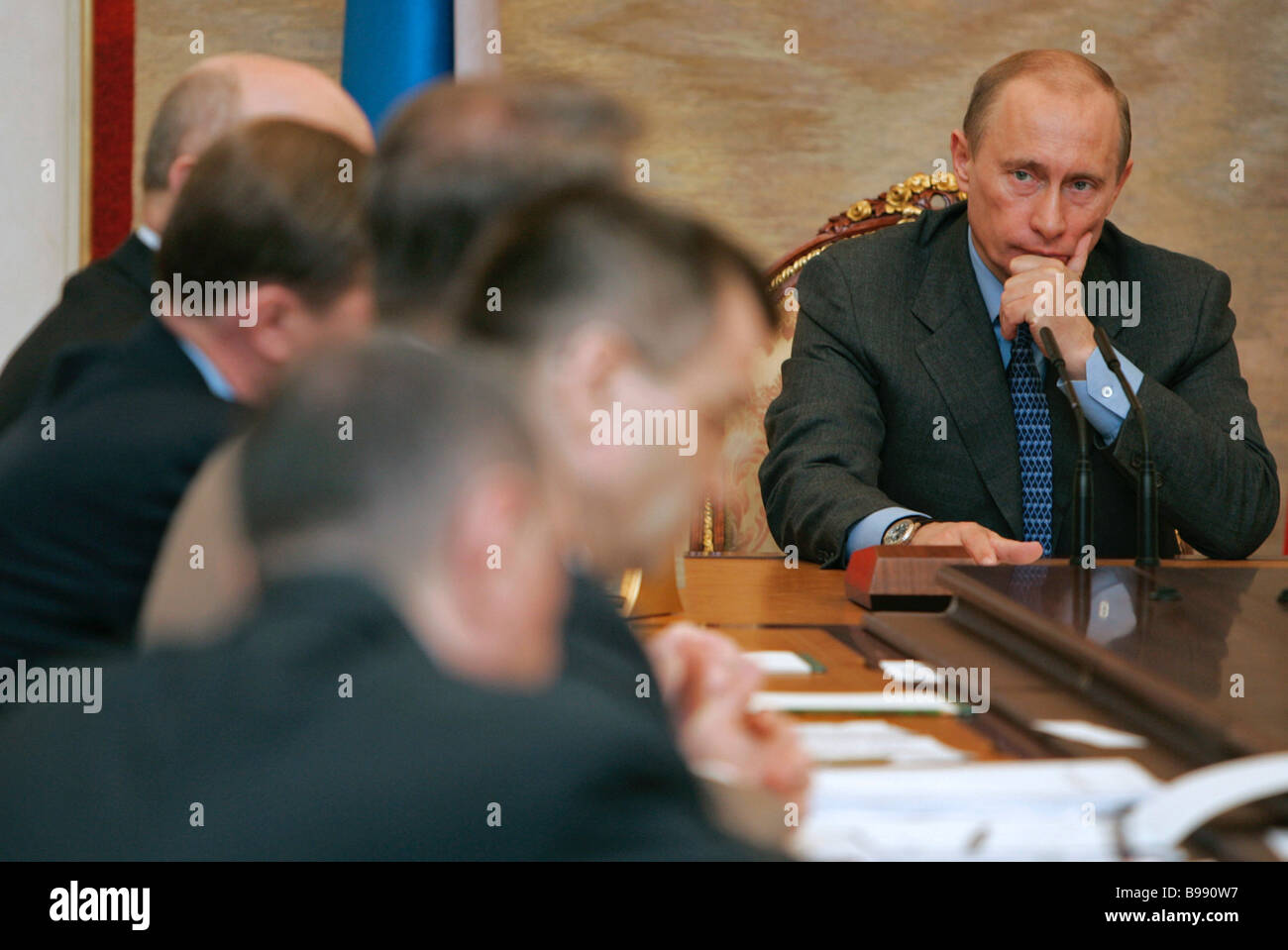 Russian President Vladimir Putin right meeting with government members ...