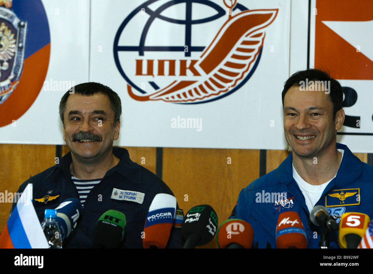 From left to right Mikhail Tyurin Russian flight engineer of the 14th ...