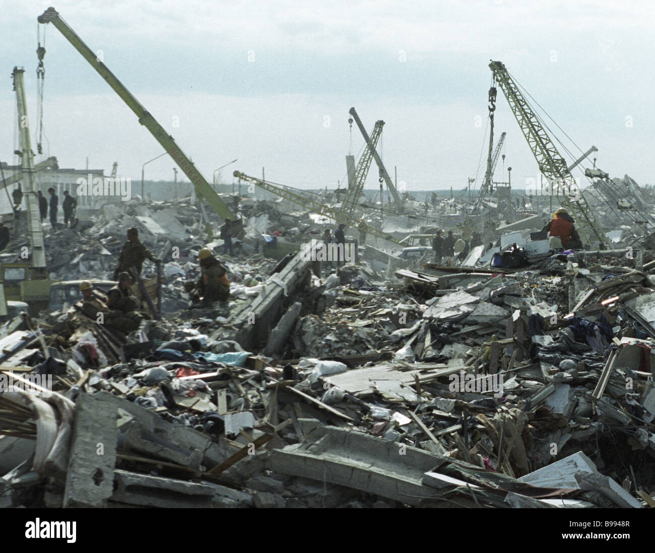 The city of Neftegorsk completely ruined by an earthquake Stock Photo ...