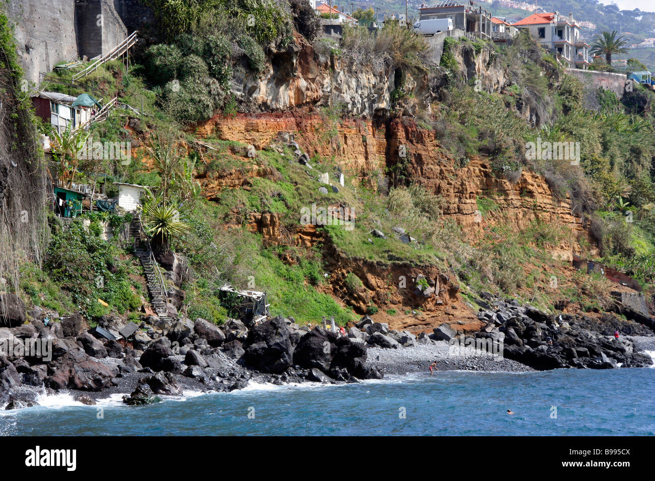 Cliffs and beach Funchal Madeira Stock Photo - Alamy