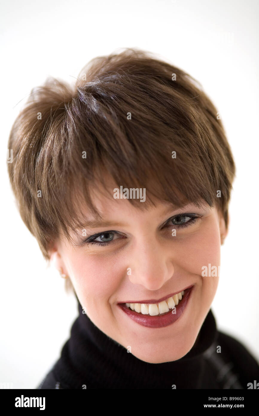 smiling women in black costume Stock Photo - Alamy