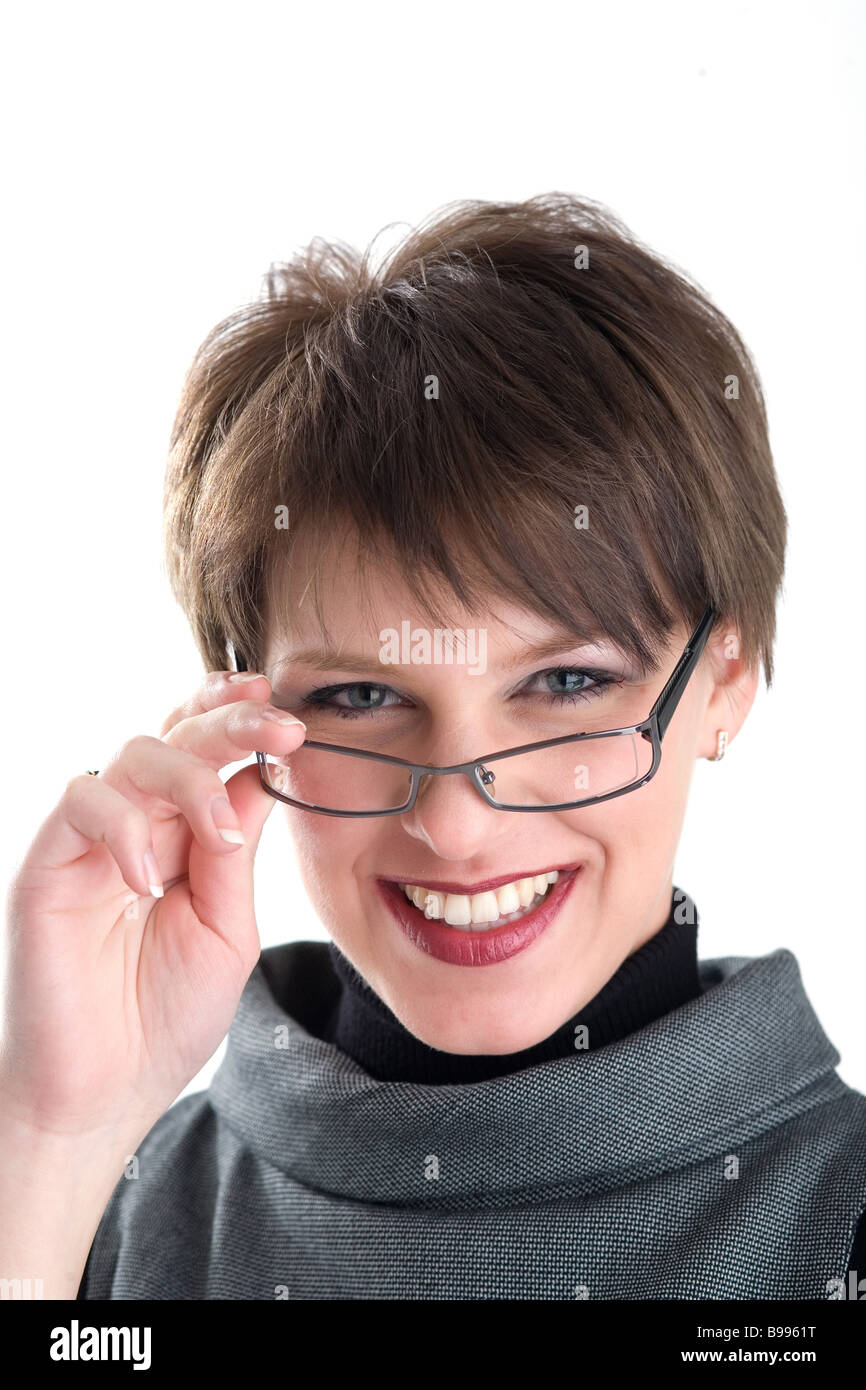 smiling women in black costume Stock Photo - Alamy
