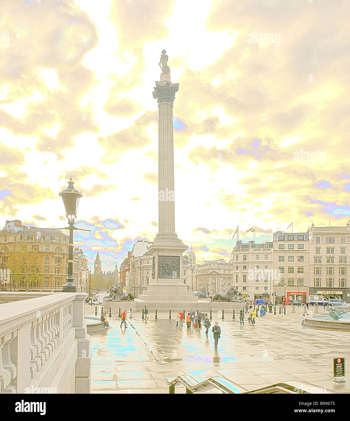 Posterised sketch like image of Trafalgar Square and Nelson's Column ...