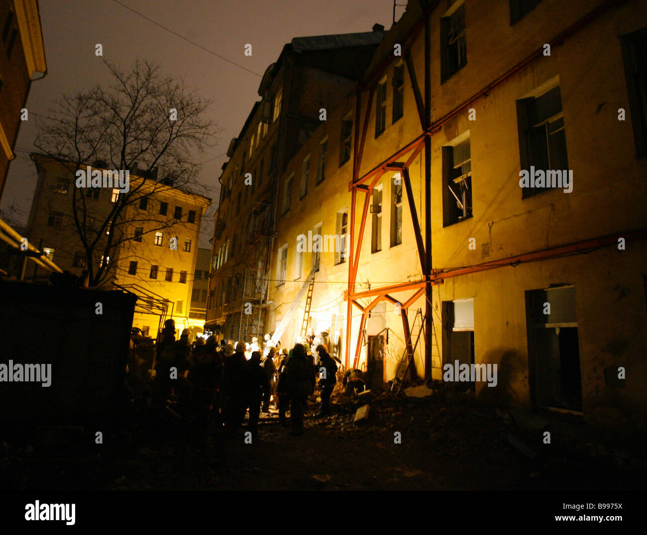 A house under reconstruction collapsed in Moscow side street Kamennaya ...