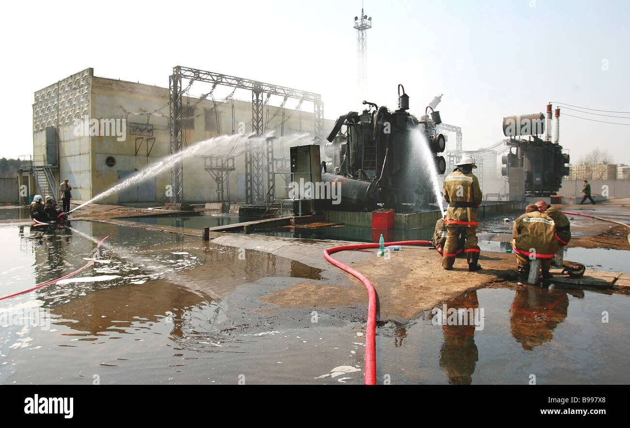 Fire fighting at the Zhulebino transformer substation located on ...