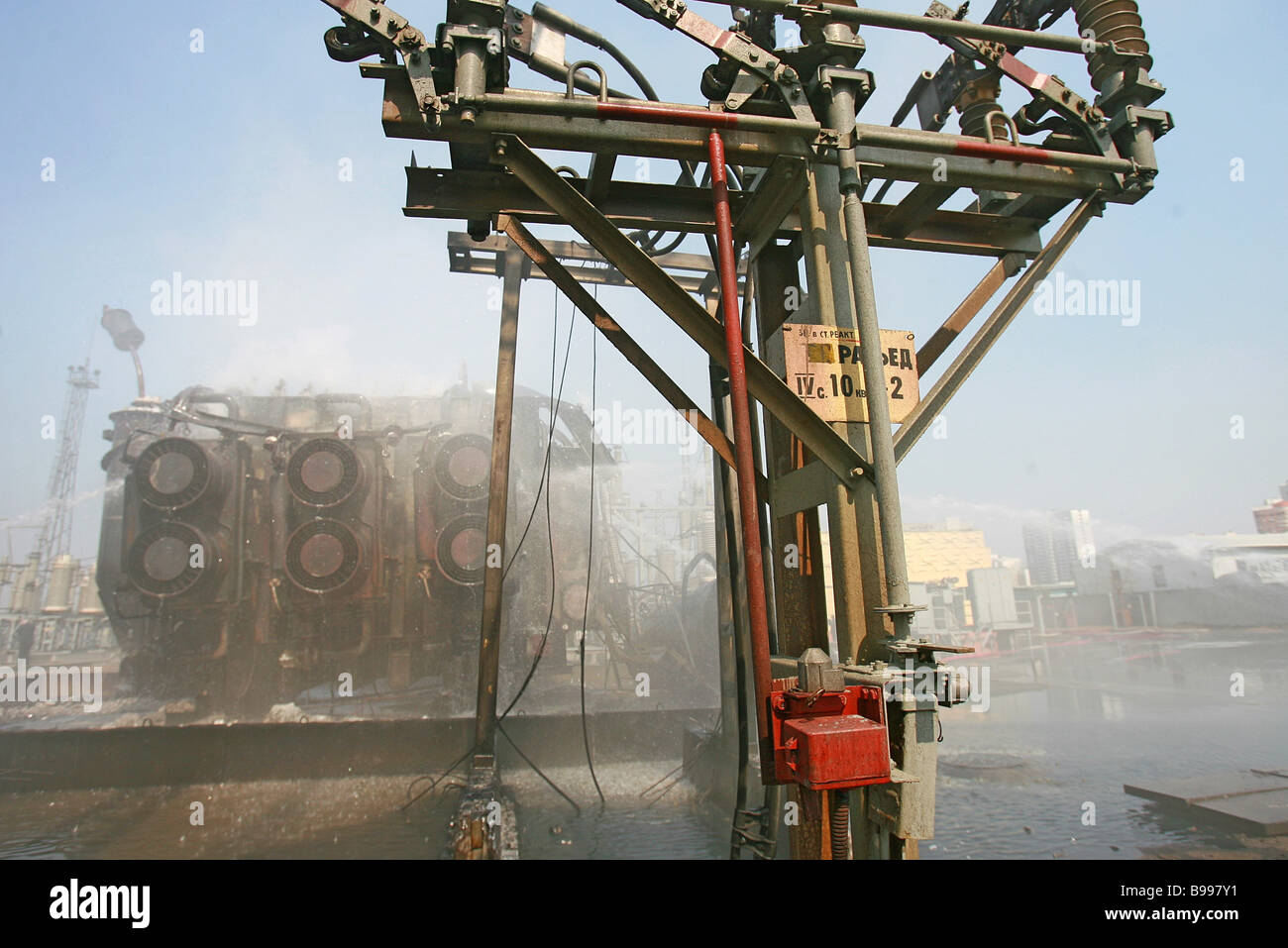 Fire fighting at the Zhulebino transformer substation located on ...