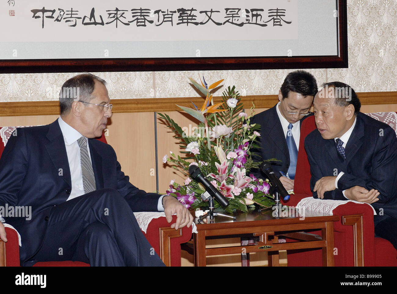 Sergei Lavrov Russia s Foreign Minister left and Li Zhaoxing his ...