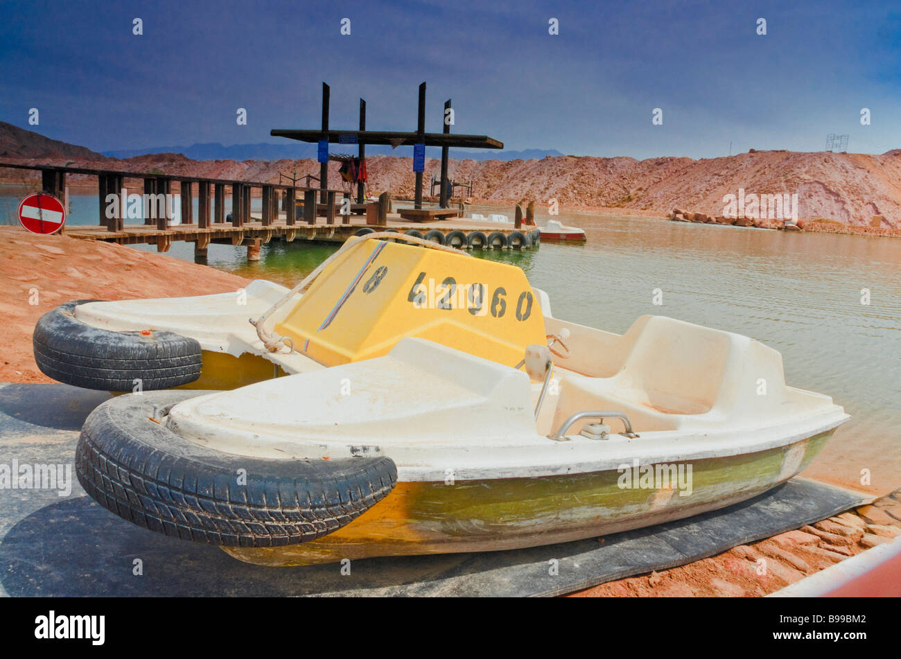 Timna National Park, Israel. Boats near an artificial lake Stock Photo ...