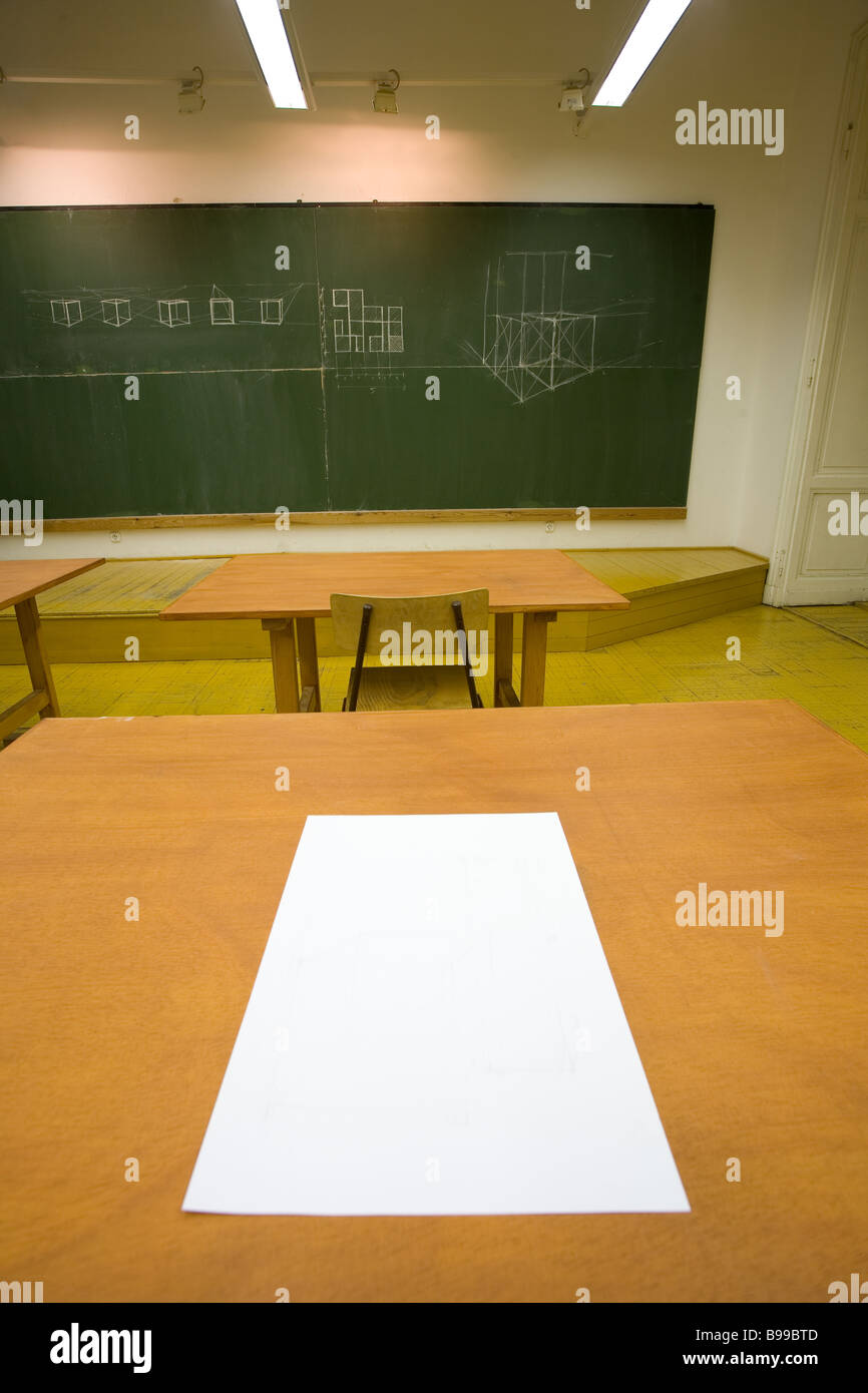 empty classroom and a paper on the desk Stock Photo - Alamy