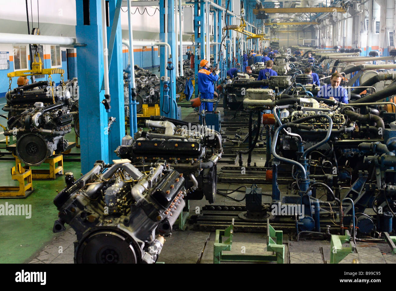 A test engine assembly area of the Yaroslavl Motor Works or Auto Diesel ...