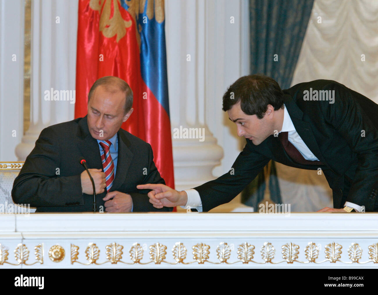 Russian President Vladimir Putin and his aide Vladislav Surkov from ...