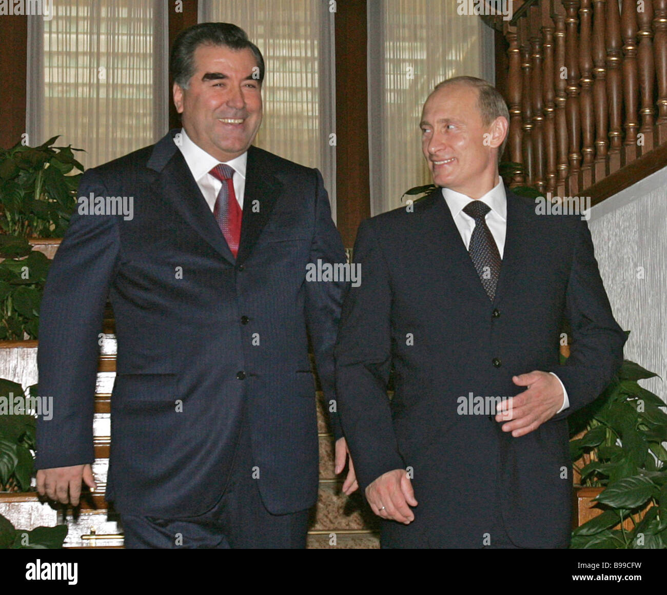 Presidents Emomali Rakhmonov of Tajikistan and Vladimir Putin of Russia ...