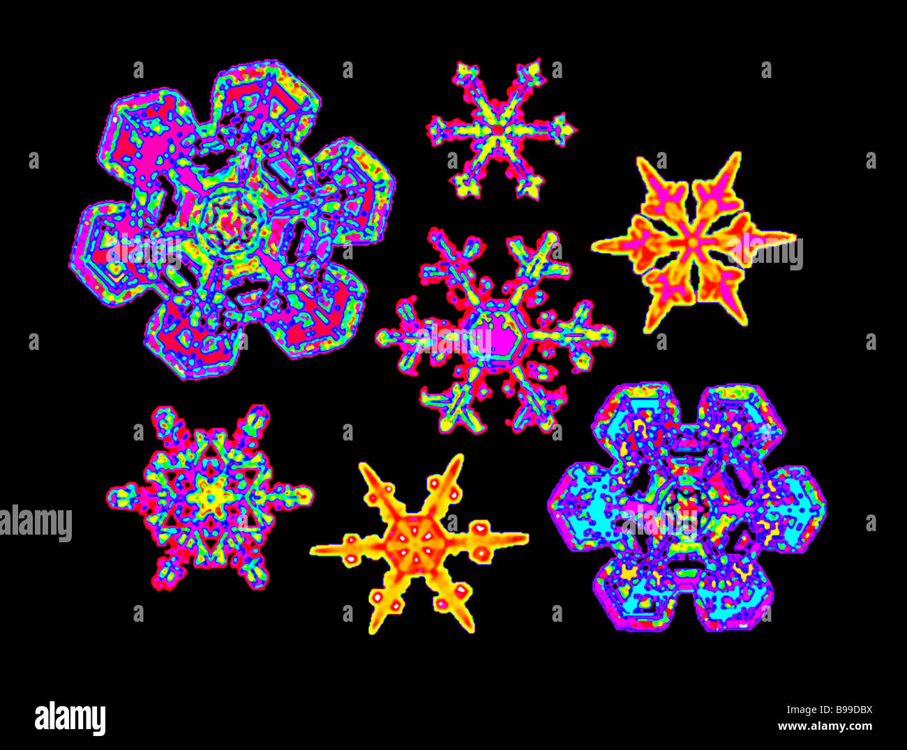 colour enhanced photograph of snowflakes Stock Photo - Alamy