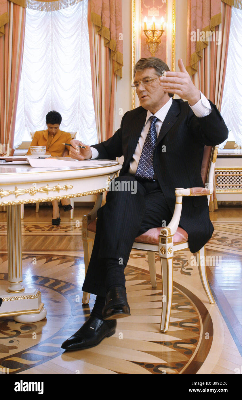 Ukrainian President Viktor Yushchenko during an interview with RIA ...