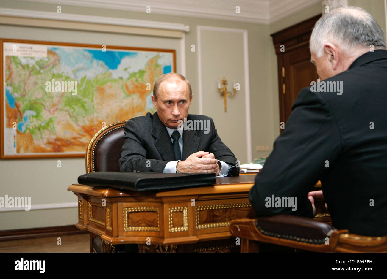 Russian President Vladimir Putin left and Dagestani President Mukhu ...