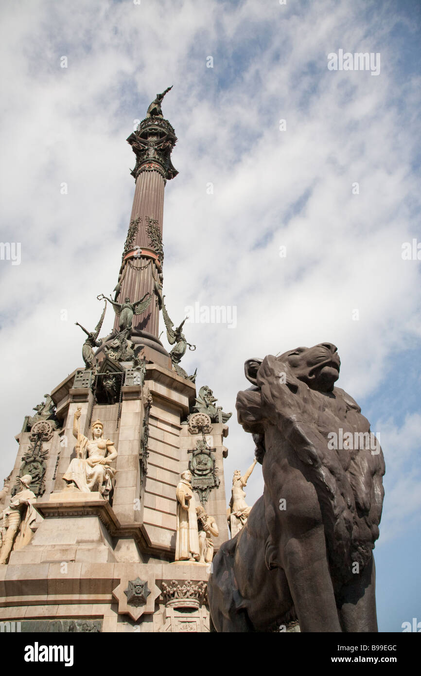 Lion, Monument a Colom, Barcelona, Spain Stock Photo - Alamy