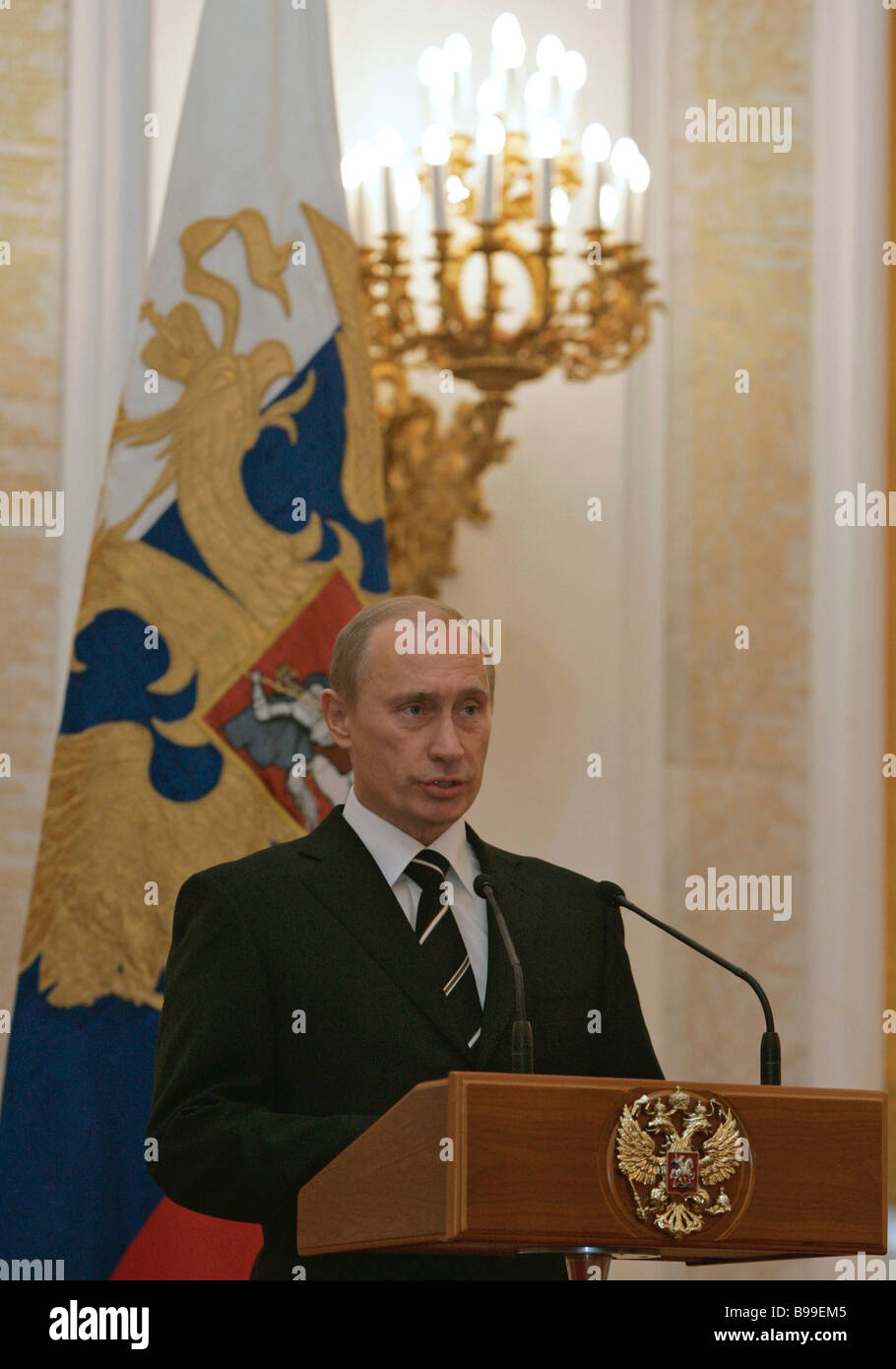 Russian President Vladimir Putin speaking at a ceremonial reception to ...
