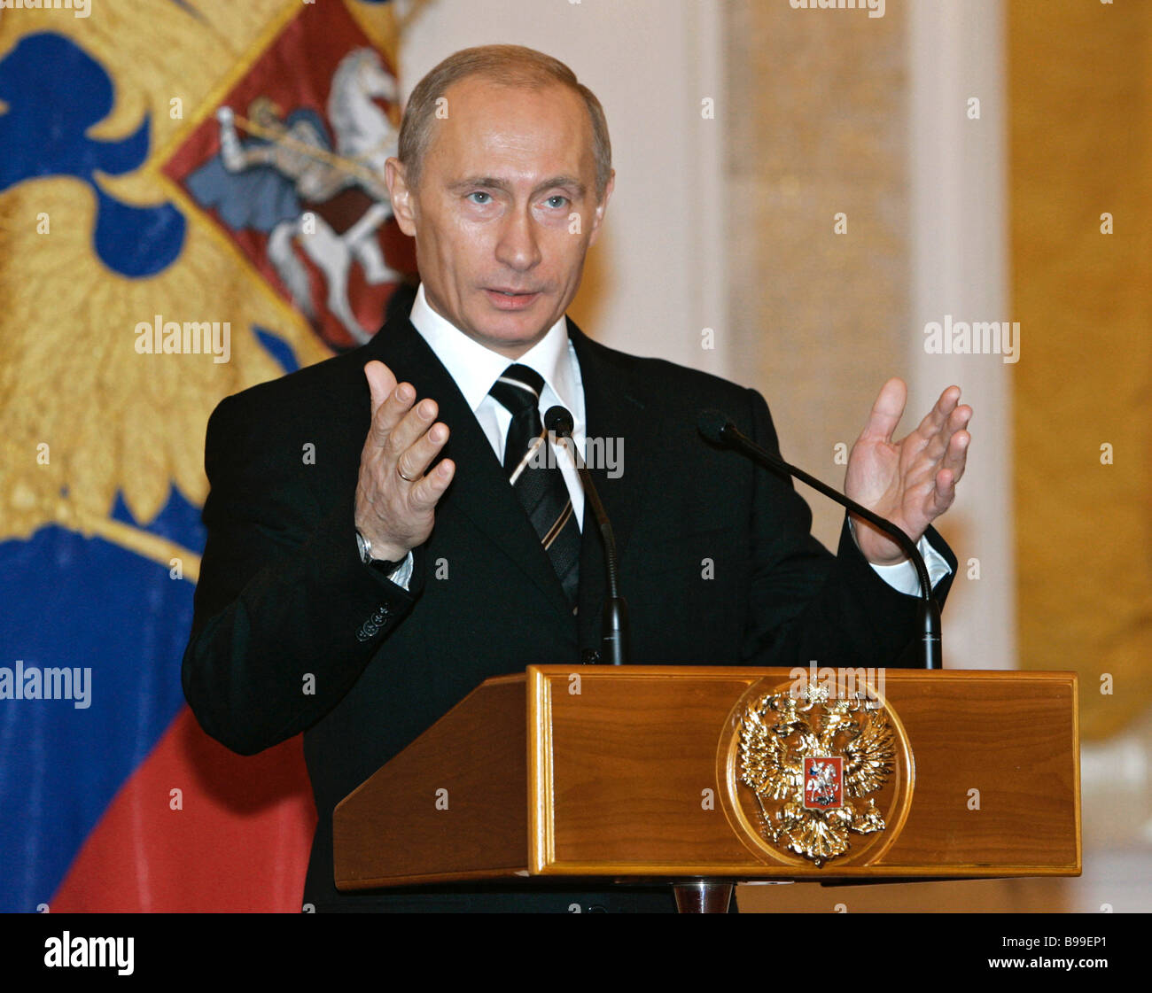 Russian President Vladimir Putin speaking at a ceremonial reception to ...