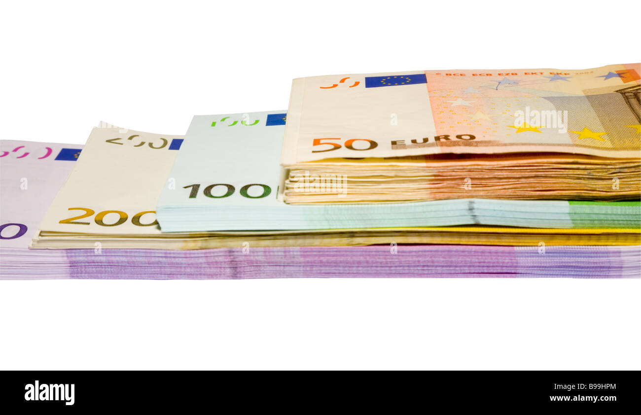 the four bundles of euro banknotes with clipping path Stock Photo - Alamy