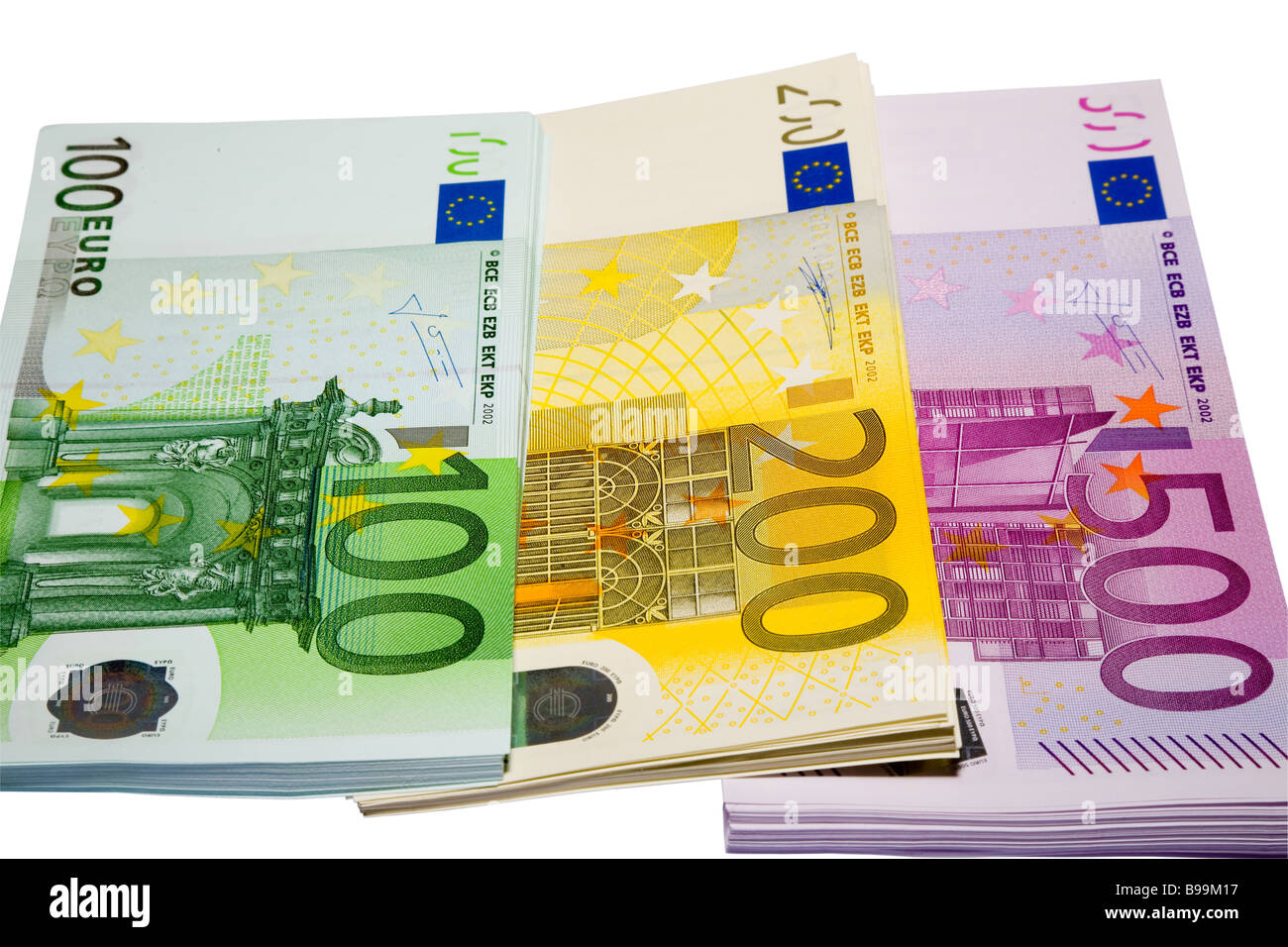 the tree bundles of euro banknotes with clipping path Stock Photo - Alamy