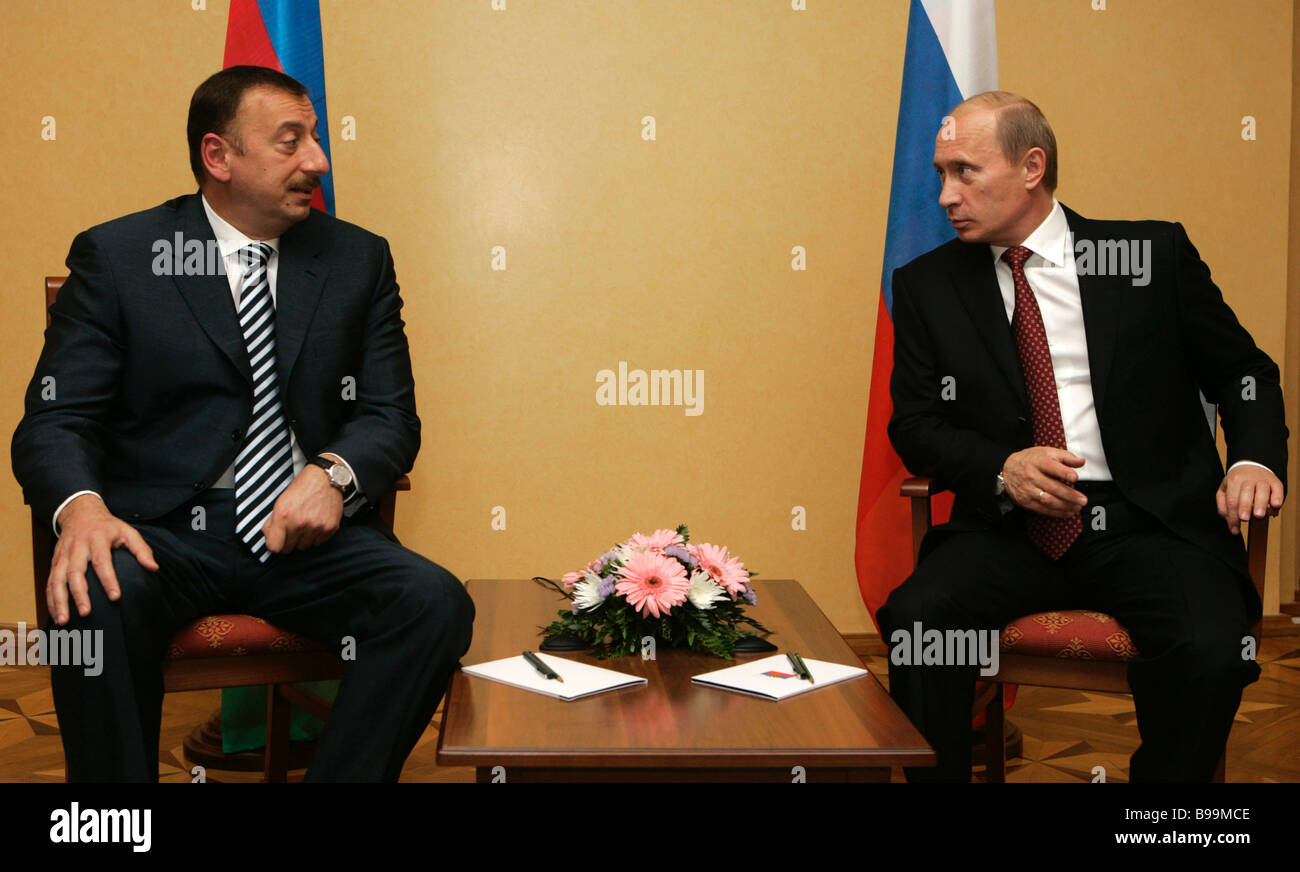 Presidents Vladimir Putin of Russia right and Ilkham Aliev of ...