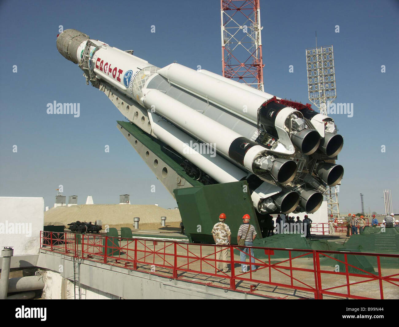 Installing a Proton K booster rocket in the launch pad of Russia s ...