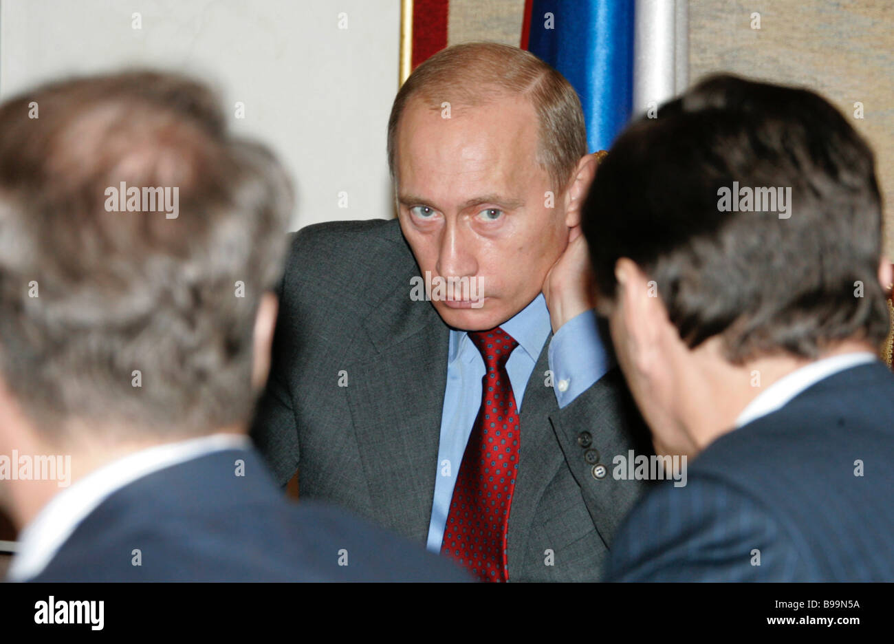 Russian President Vladimir Putin center holding a conference with the ...