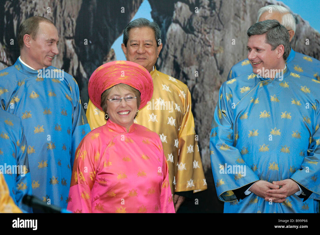 Chilean President Michelle Bachelet first row Russian President ...