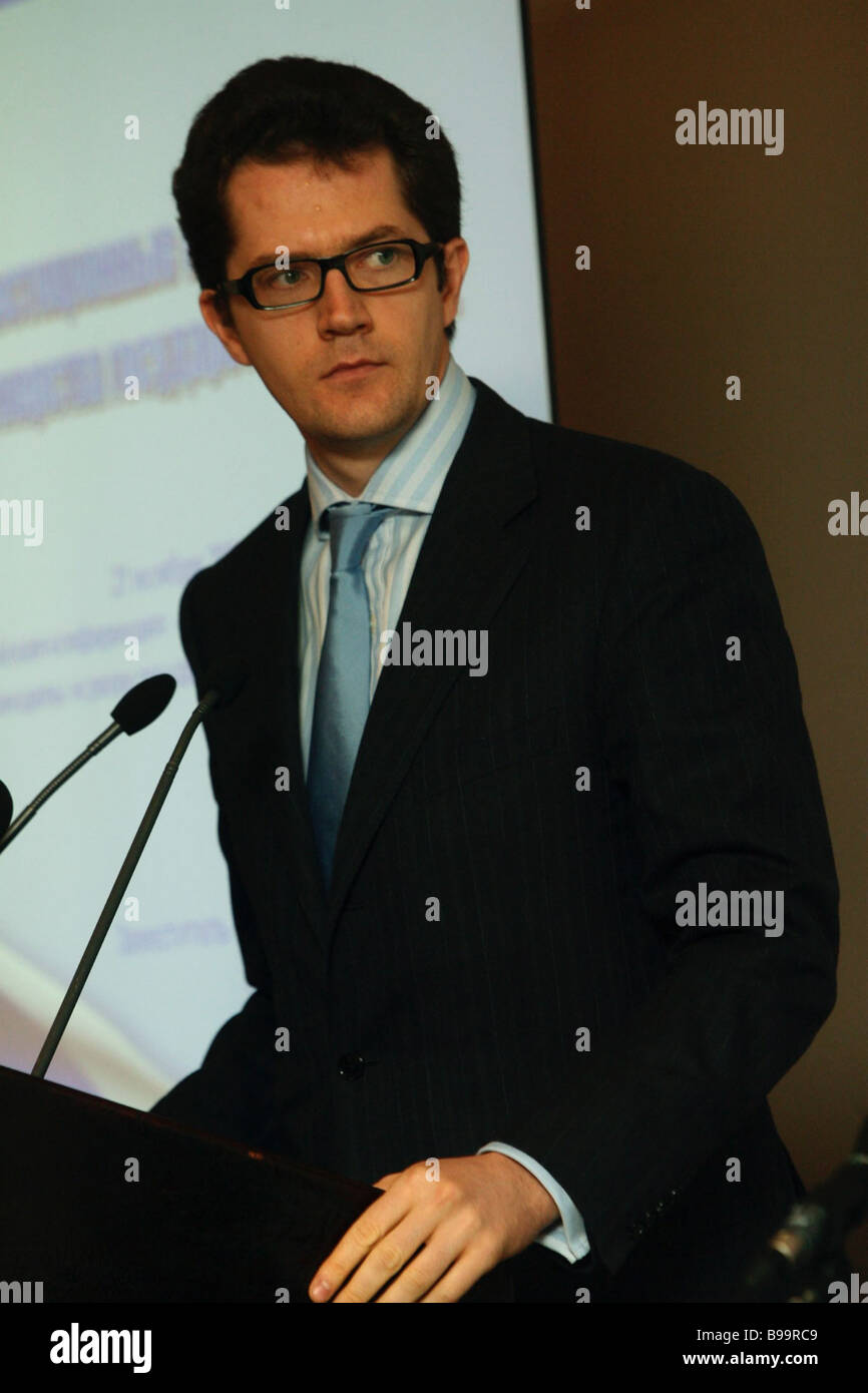 Kirill Androsov Russian Deputy Economic Development and Trade Minister at a conference in Moscow ...