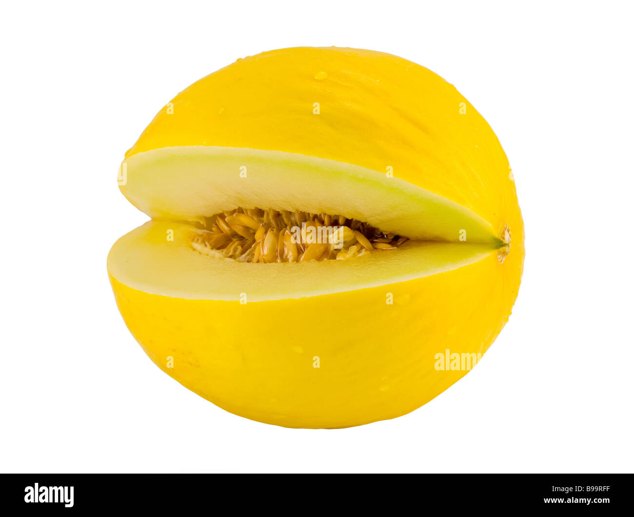 the slit yellow melon isolated on white background Stock Photo - Alamy