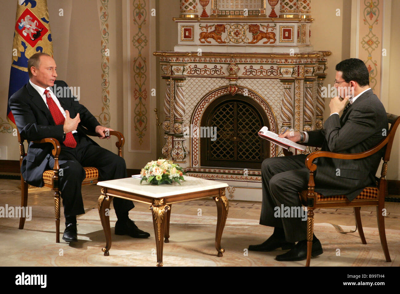 Russian President Vladimir Putin left interviewed by Amr Abdel Hamid ...