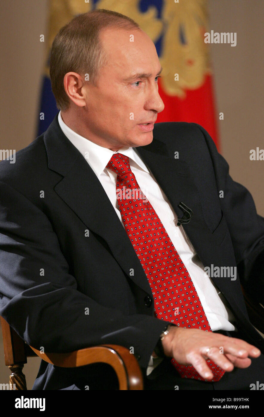 Russian President Vladimir Putin left interviewed by journalist from ...