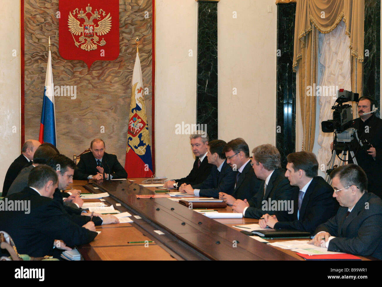 President Vladimir Putin center holding conference with cabinet members ...