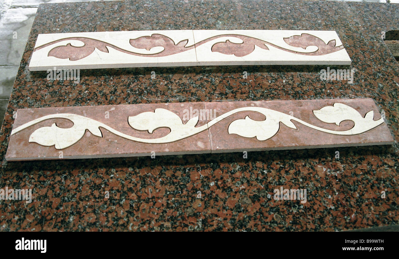 Carved stone plates produced by stone working factory Stock Photo - Alamy