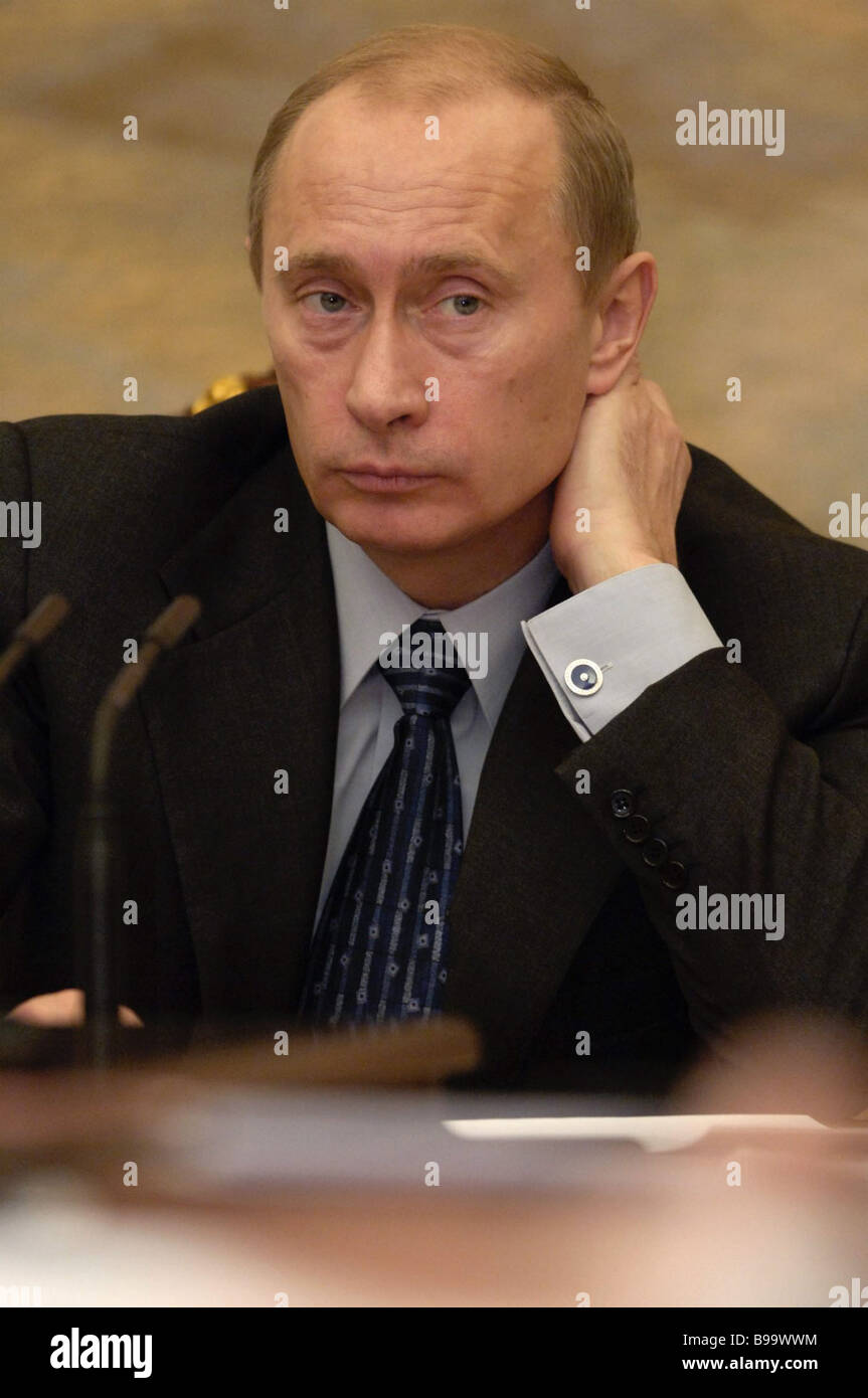 President Vladimir Putin at a conference with cabinet members in the ...