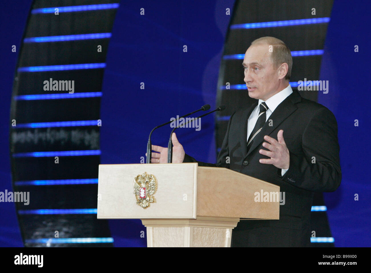 Russian President Vladimir Putin addressing a meeting at the State ...