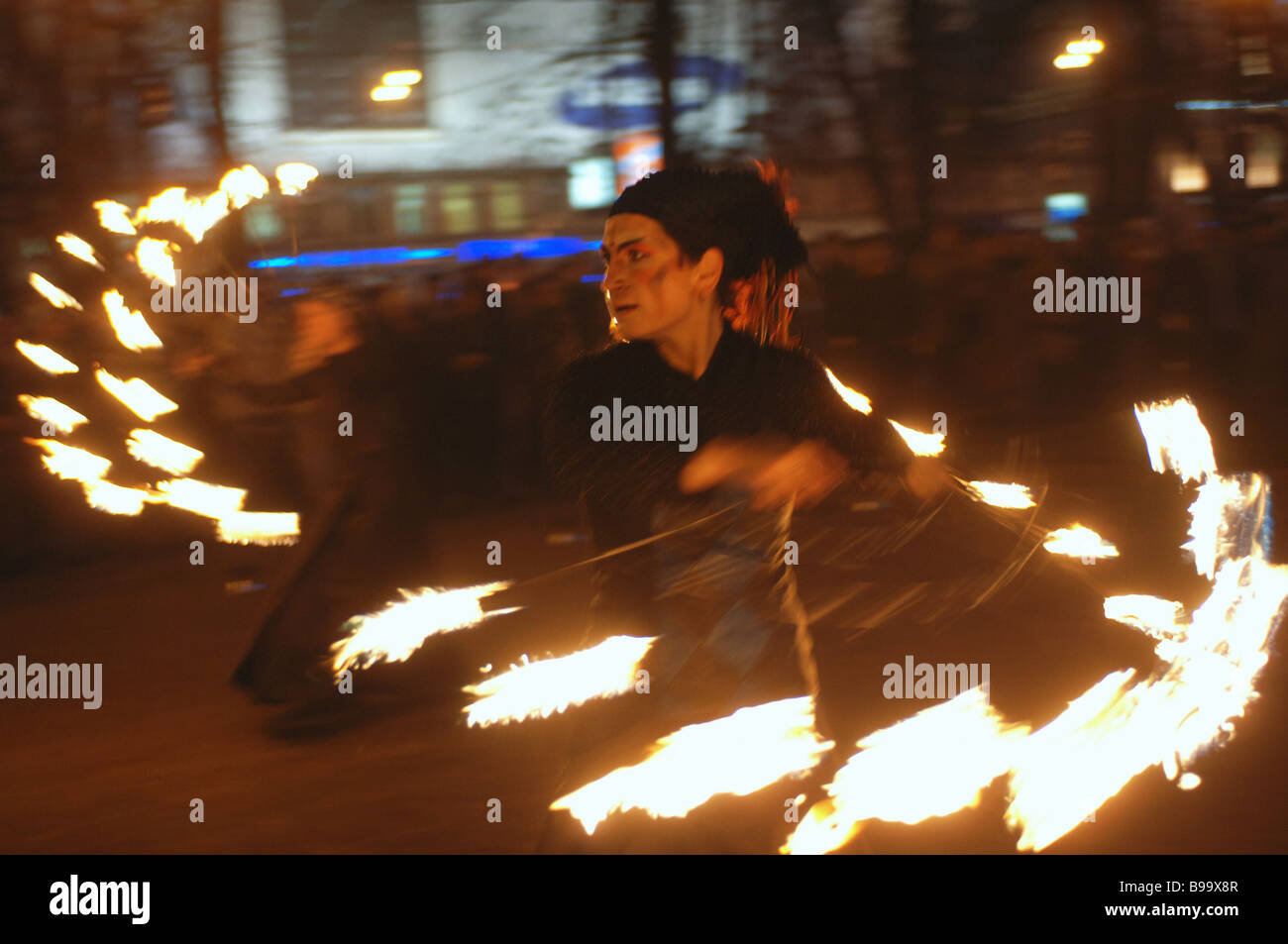 Fiery show outside the Pushkinsky cinema before the Witch film s first ...